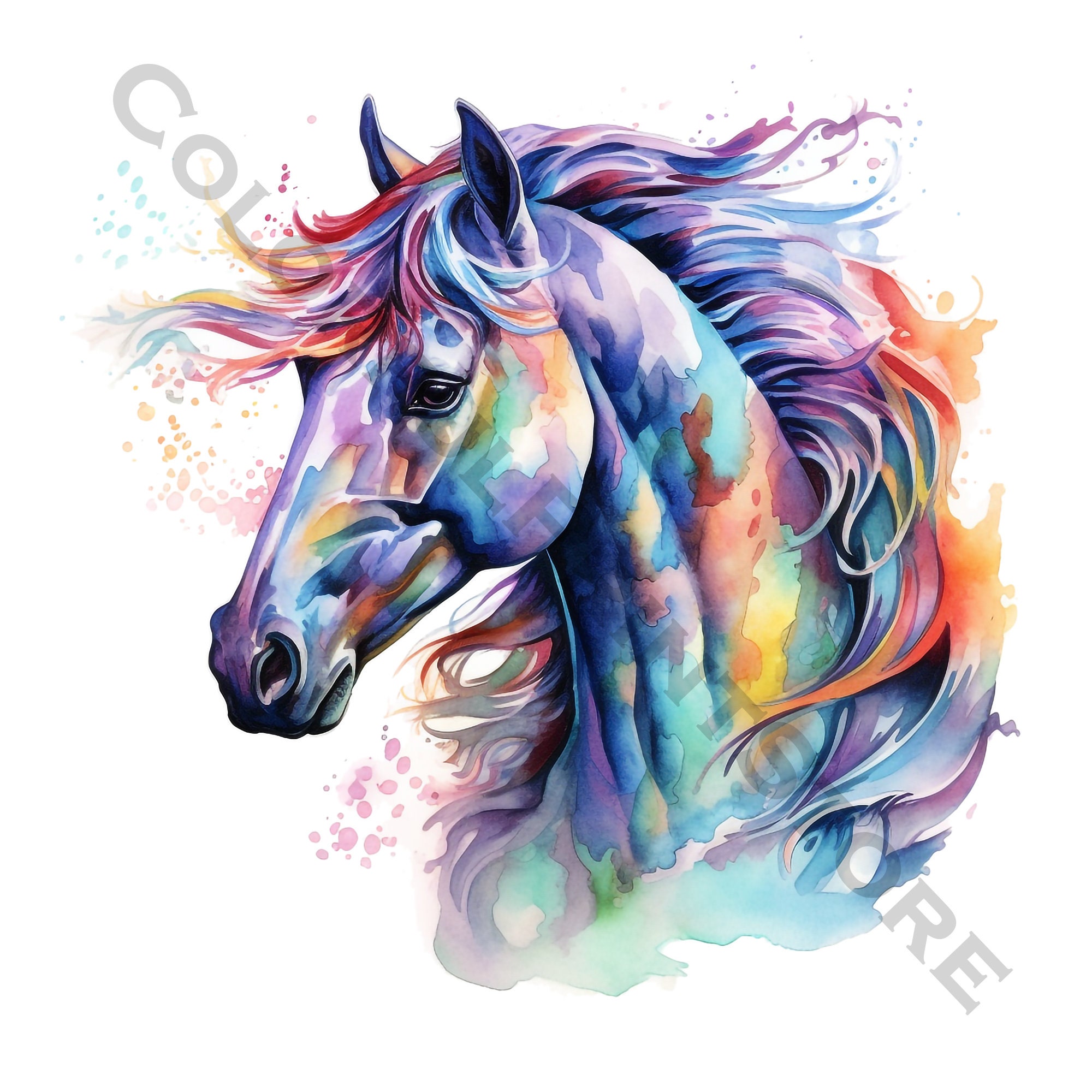 Watercolor Rainbow Horse Clipart Horses Print 16 High Quality - Etsy ...