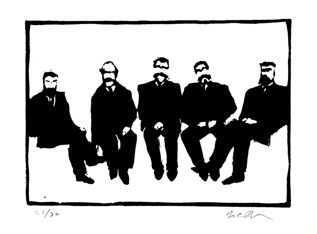 Seated Gentlemen Original Linocut by Nicholas Collins Art History ...