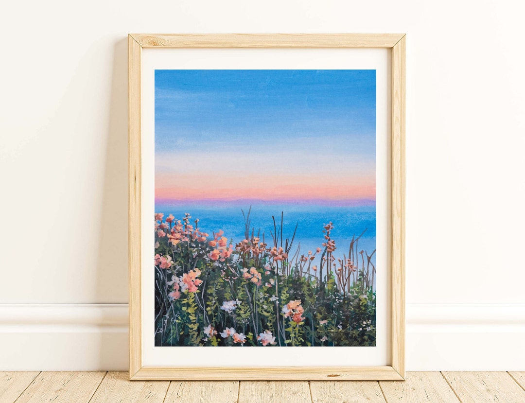 4x6, 5x7, 8x10 Cotton Candy Sky Ocean Waves Gouache Art Print Wall ...