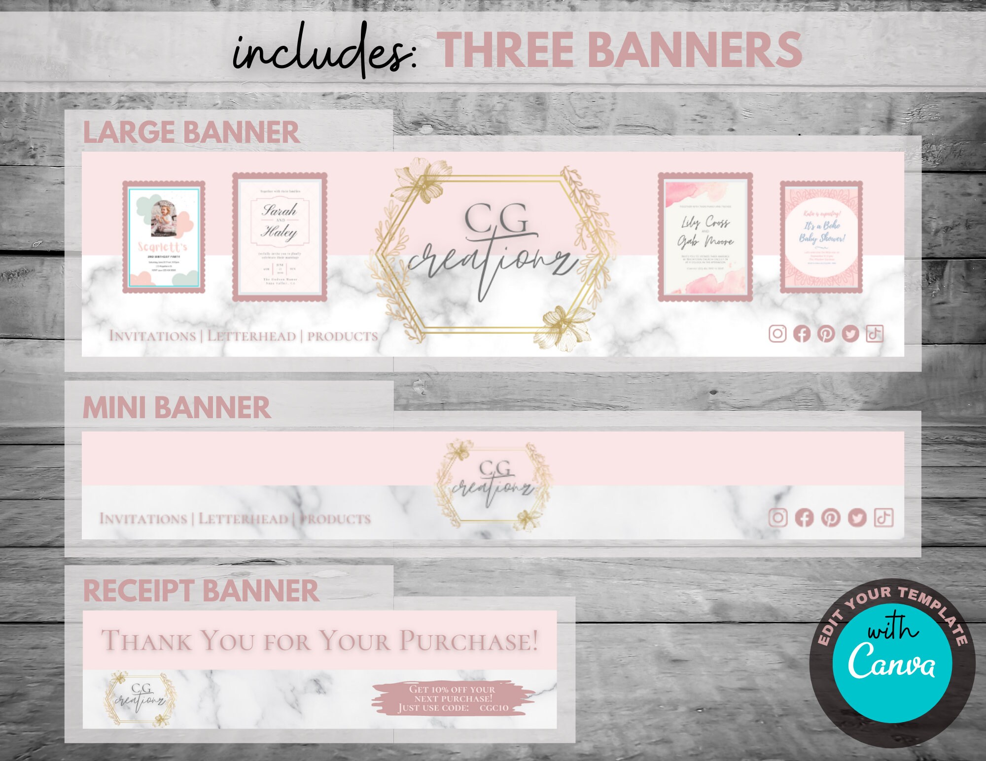 Etsy Shop Bundle Banner Templates Receipt Banner Editable Canva ...