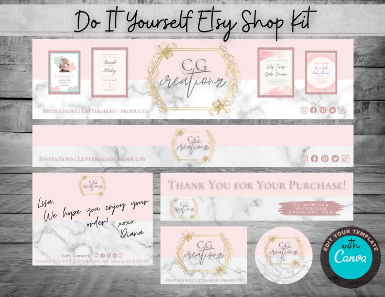 Etsy Shop Bundle Banner Templates Receipt Banner Editable Canva ...