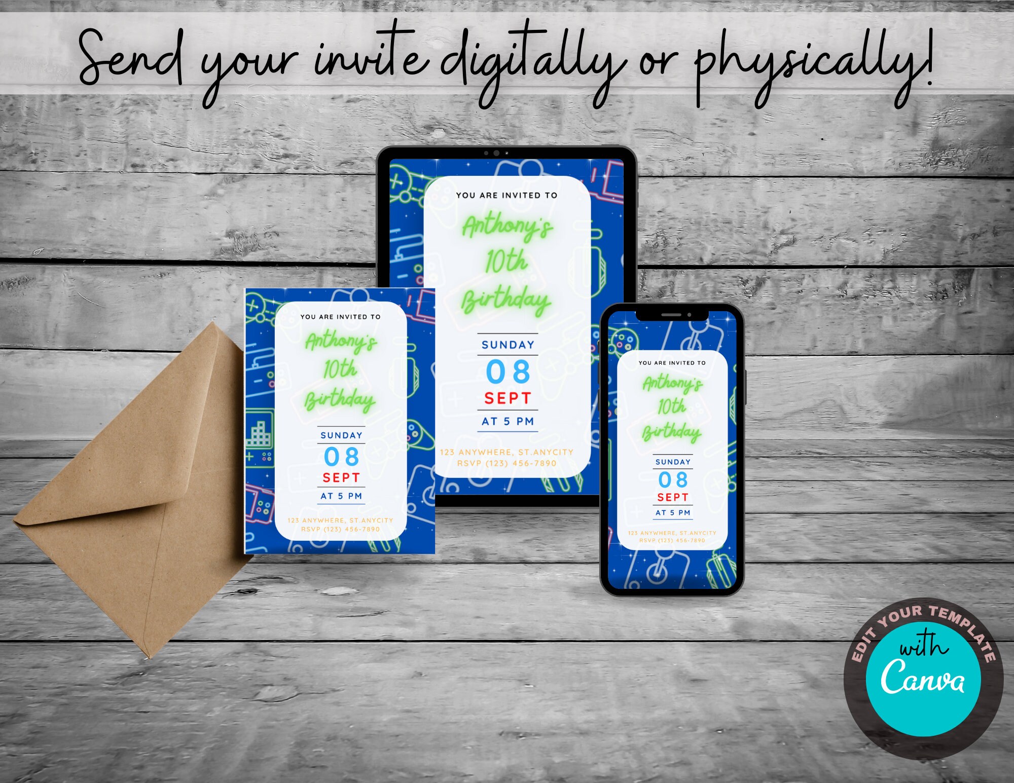 Gamer Invite Gamer Invitation Digital Invitation Mobile Invitation ...