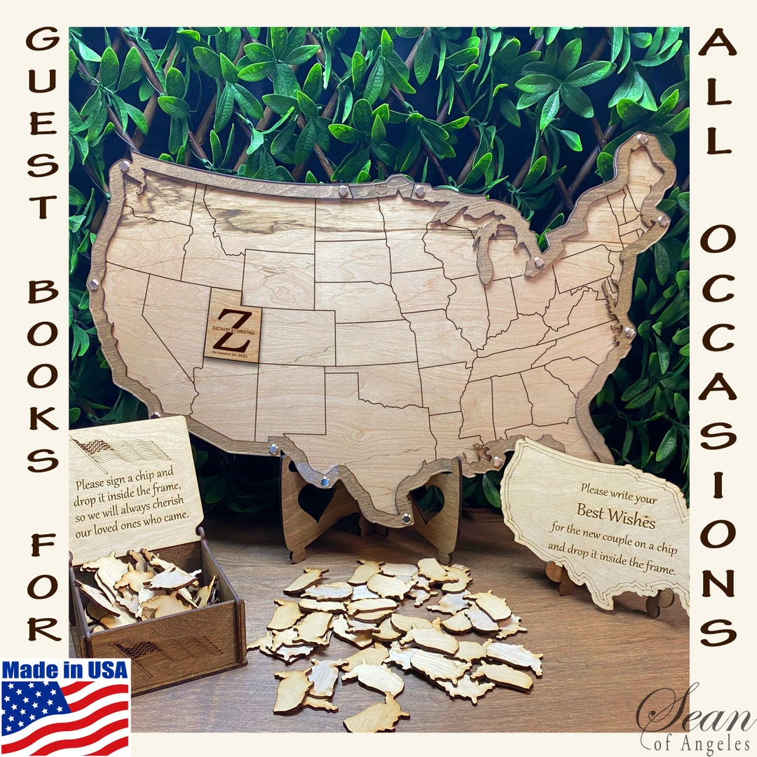 USA MAP Wedding Guest Book Alternative, USA Guest Book, United States ...