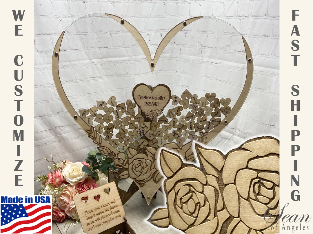 Rose Wedding Guest Book Alternative, Drop Box, Rose Guest Book, Wooden ...