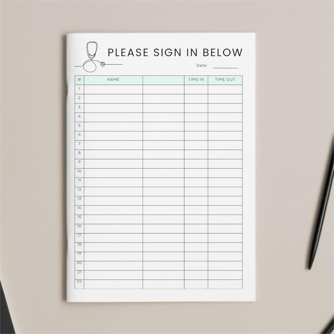 Printable Sign in Sheet, Sign in Sheet, Sign In, Printable Patient Sign ...