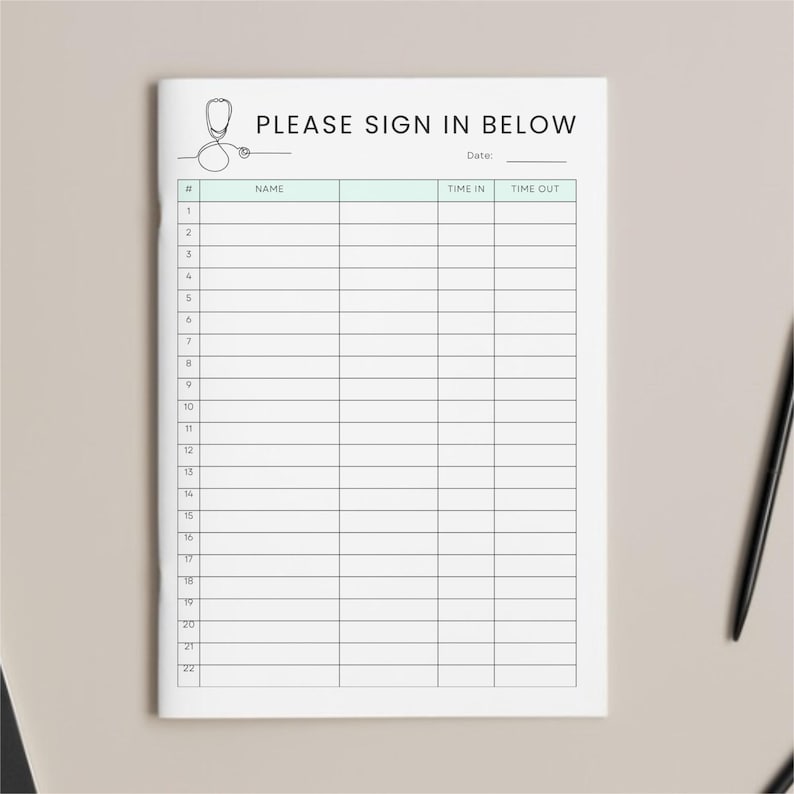 Printable Sign in Sheet, Sign in Sheet, Sign In, Printable Patient Sign ...