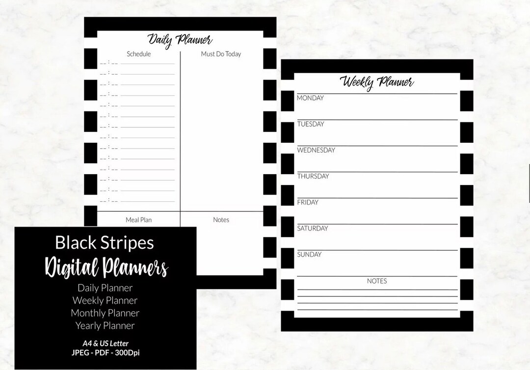 Black Stripes Printable Planner to Do List, Minimal, Daily, Weekly ...