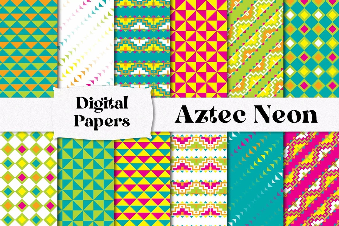 Aztec Neon Digital Papers - Geometric, Seamless Pattern, Summer ...