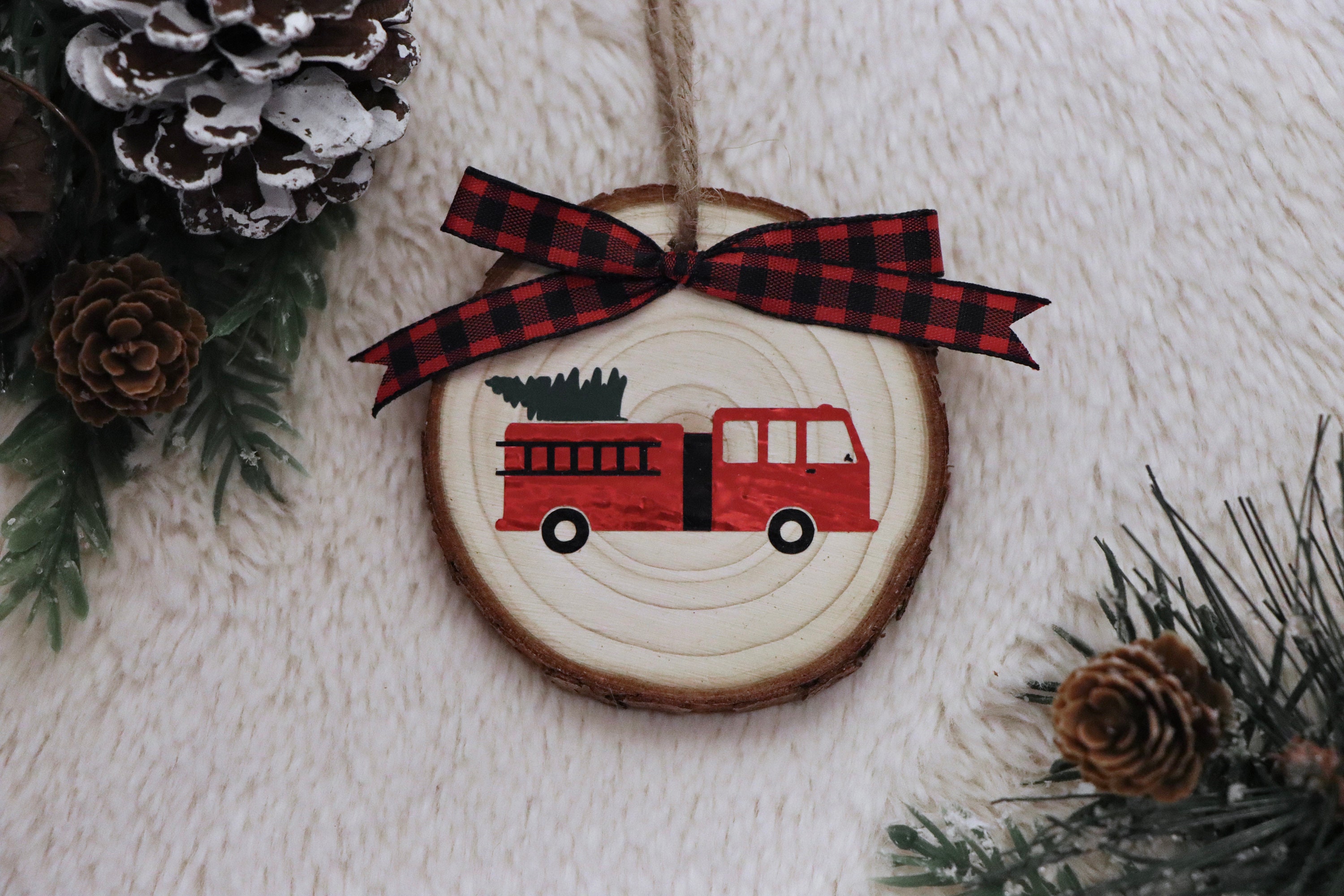 Fire Truck Ornament Firefighter Ornament Wood Ornament | Etsy