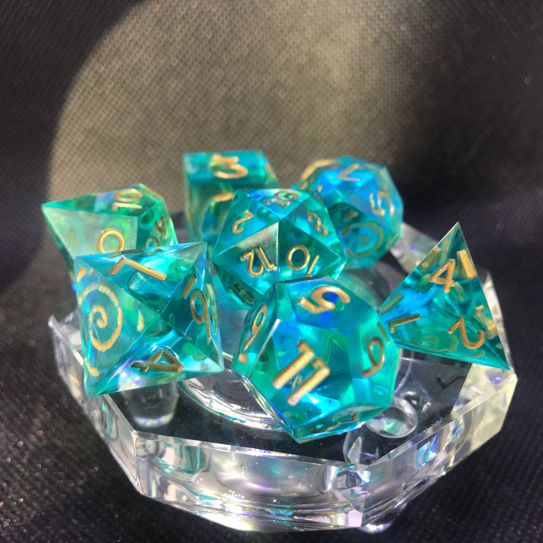 Water Dice Set: Bronze Acrylic, Blue Green Resin - Sharp Edge ...