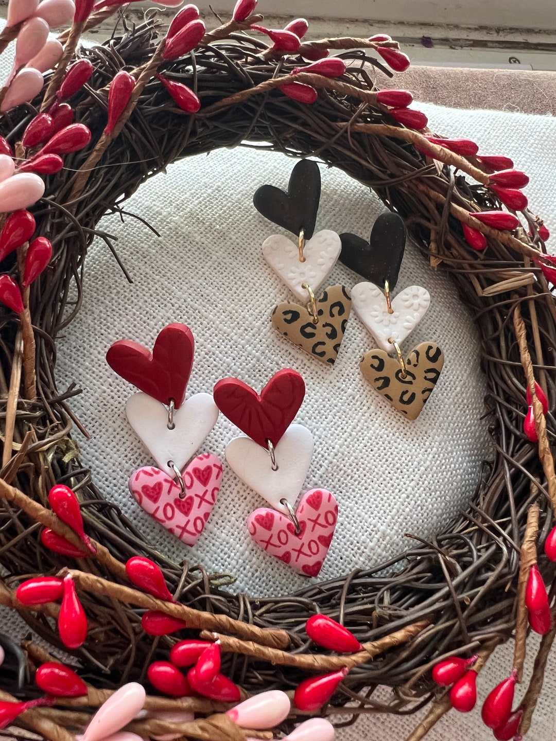 Valentine Stacked Heart Earrings - Etsy