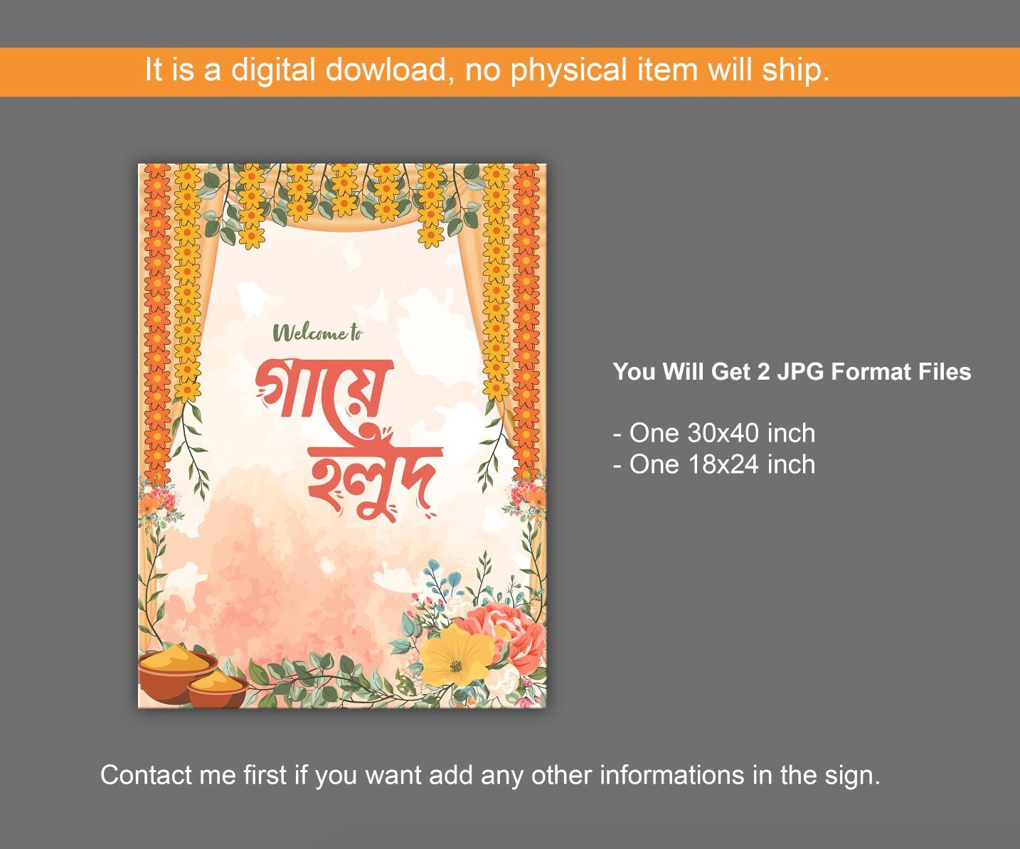 Bangla Gaye Holud Welcome Sign: Deshi Event, Elegant Font (digital File ...