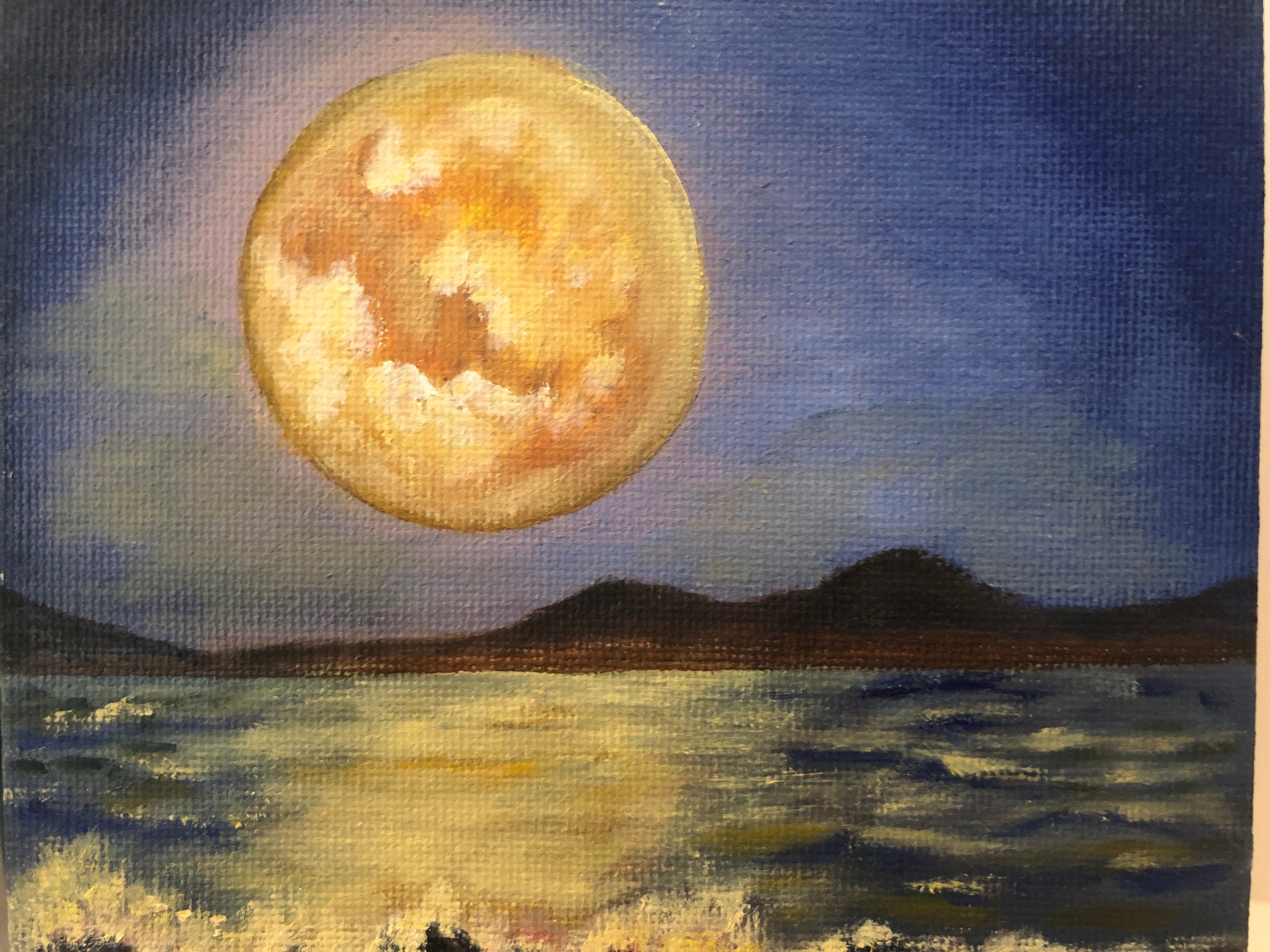 Moon Painting Giant Full Moon Small Original Oil Painting - Etsy