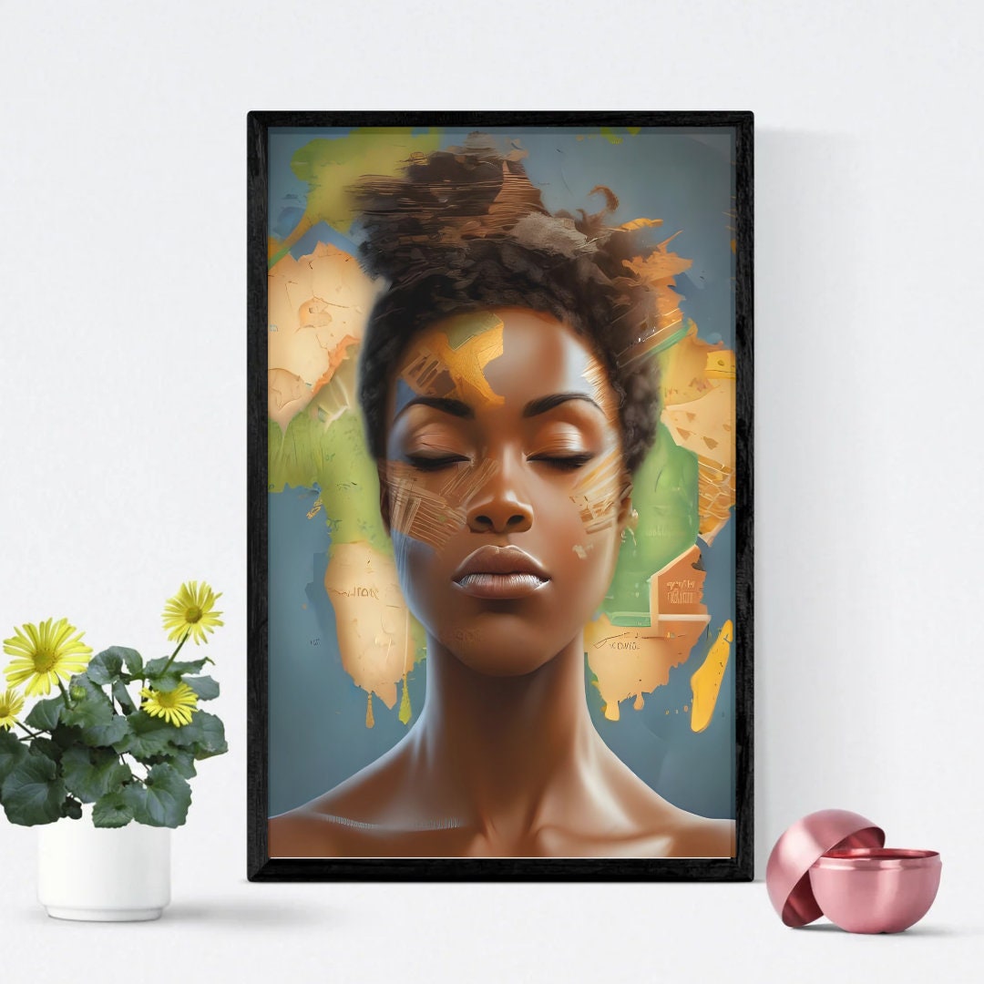 Beautiful African Woman, Map of Africa, Print - Etsy