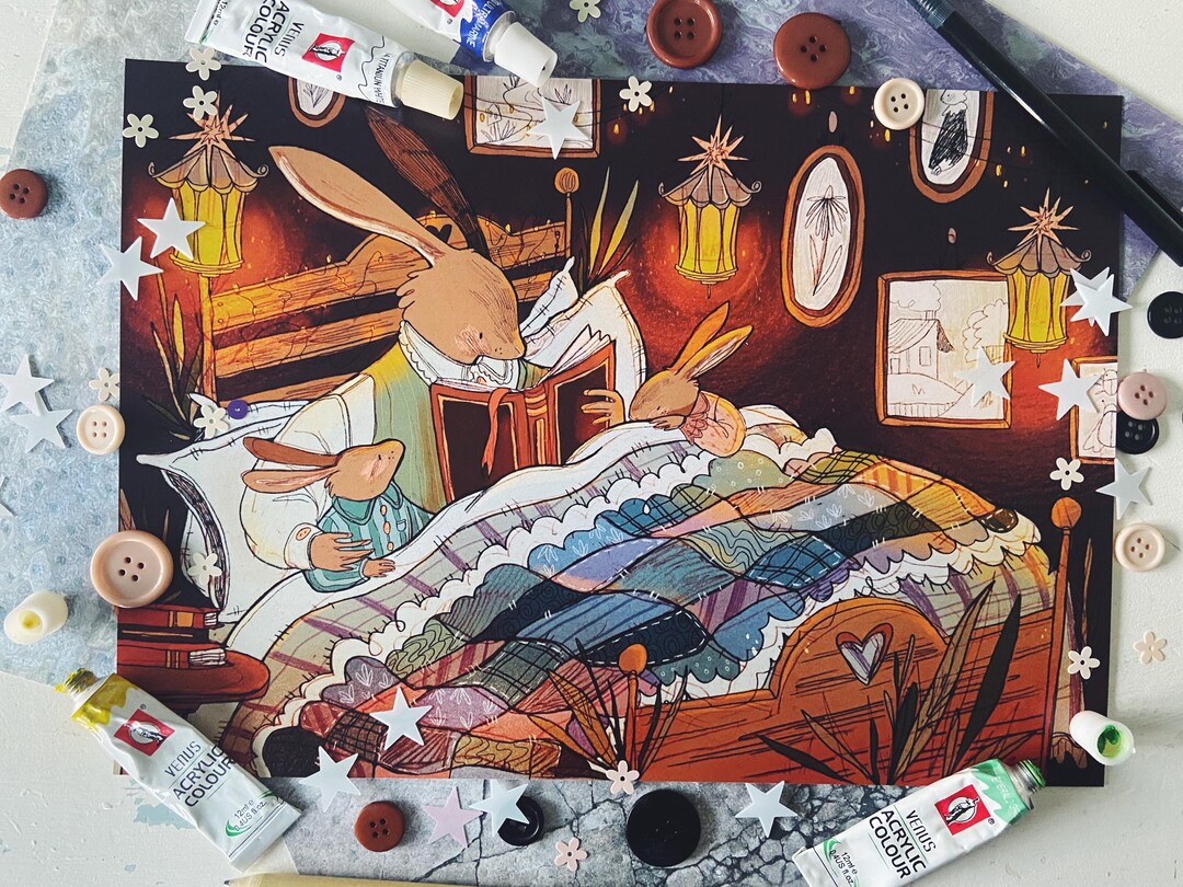 Bunny Bedtime art Print - Etsy