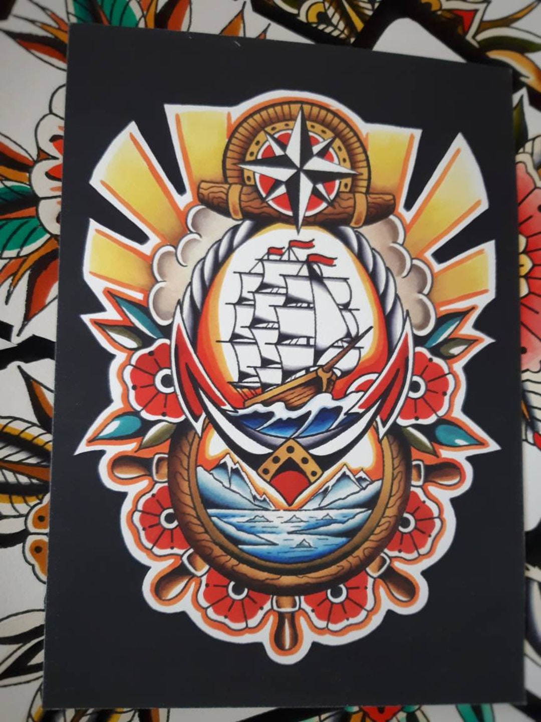 Traditional Clipper Ship Tattoo Flash Traditional Print - Etsy