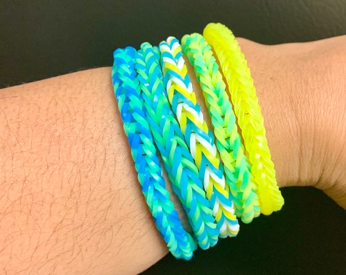 Bright Blue/yellow/green Fishtail Loom Bracelets - Etsy