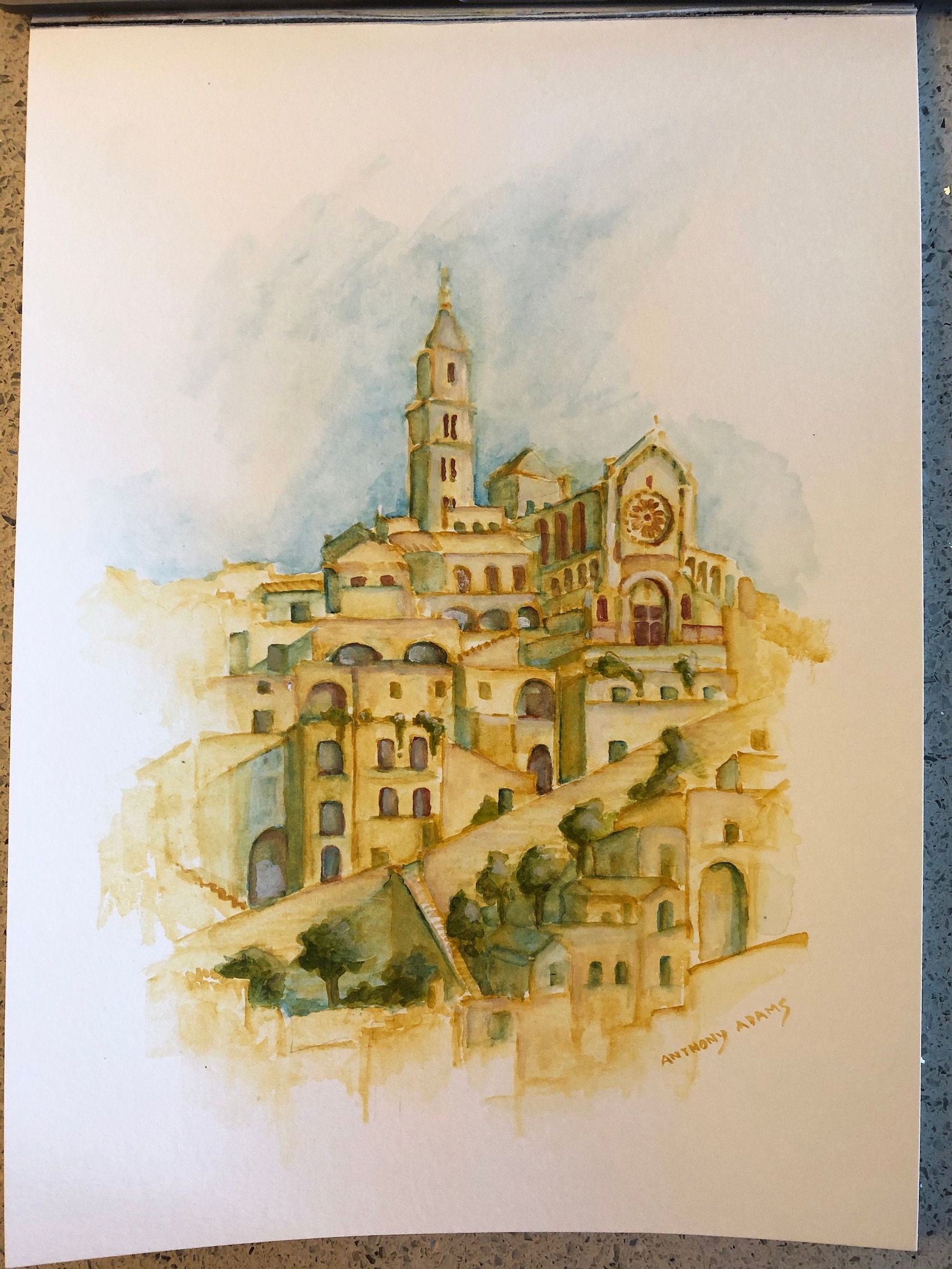 Original Watercolor Painting of the Old City of Matera in Southern ...