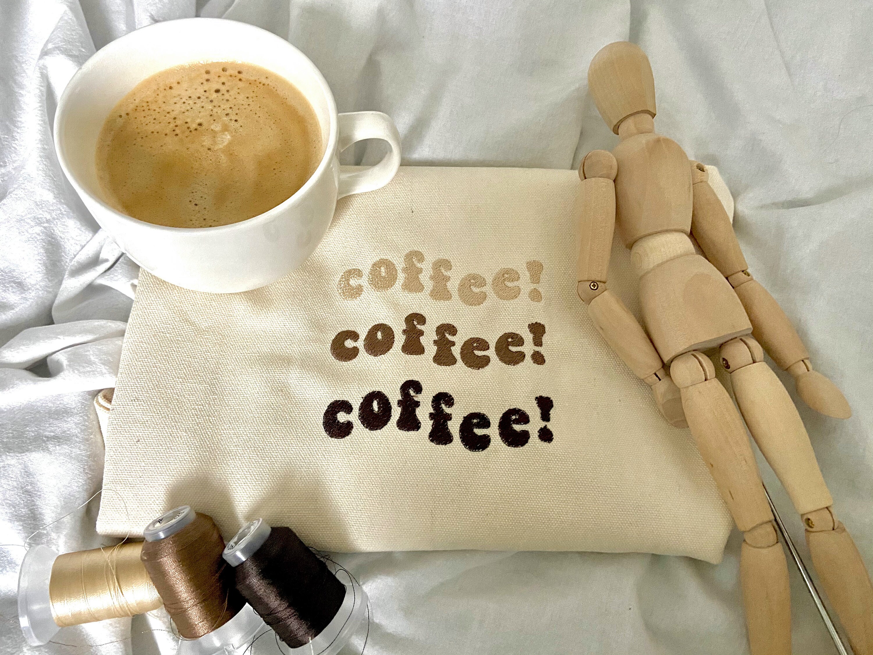 Coffee Neutral Brown Caffeine Embroidered Tote Bag Aesthetic | Etsy