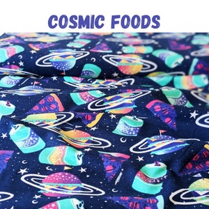Cosmic Foods in Outer Space on Blue 42" Wide 100% Cotton Super Snuggle ...