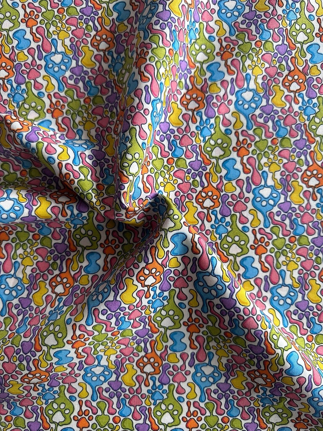 Multicolor Rainbow Lava Lamp Paw Prints 44" Wide 100% Cotton Novelty ...
