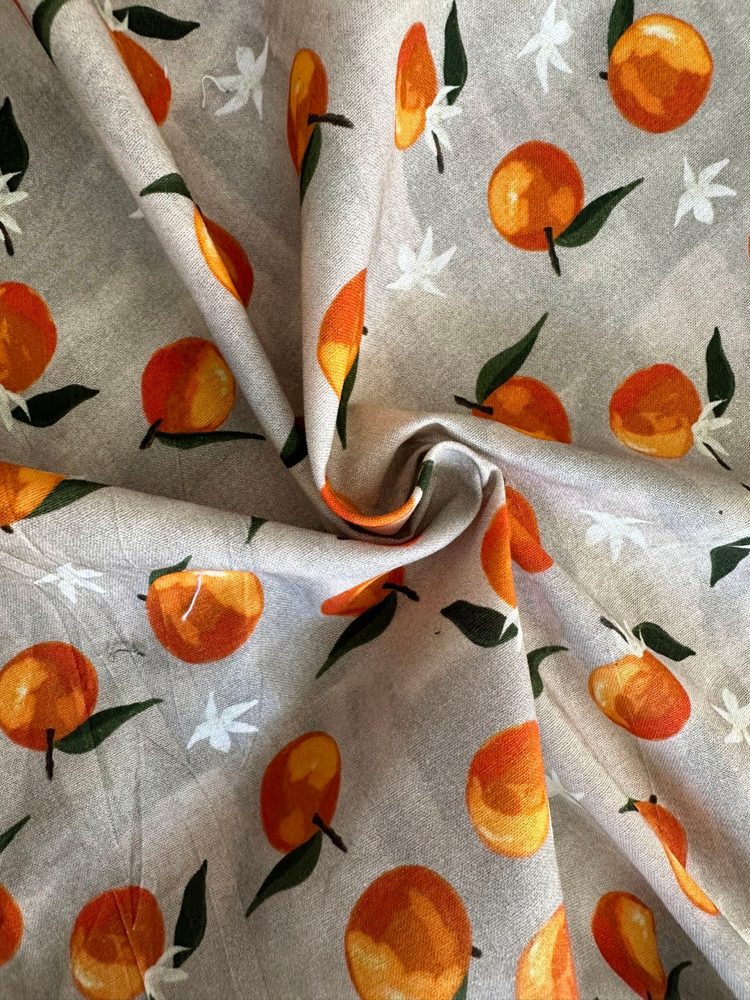Oranges and Flowers on Tan 100% Cotton Fat Quarter 18 X 21 Fabric Piece ...