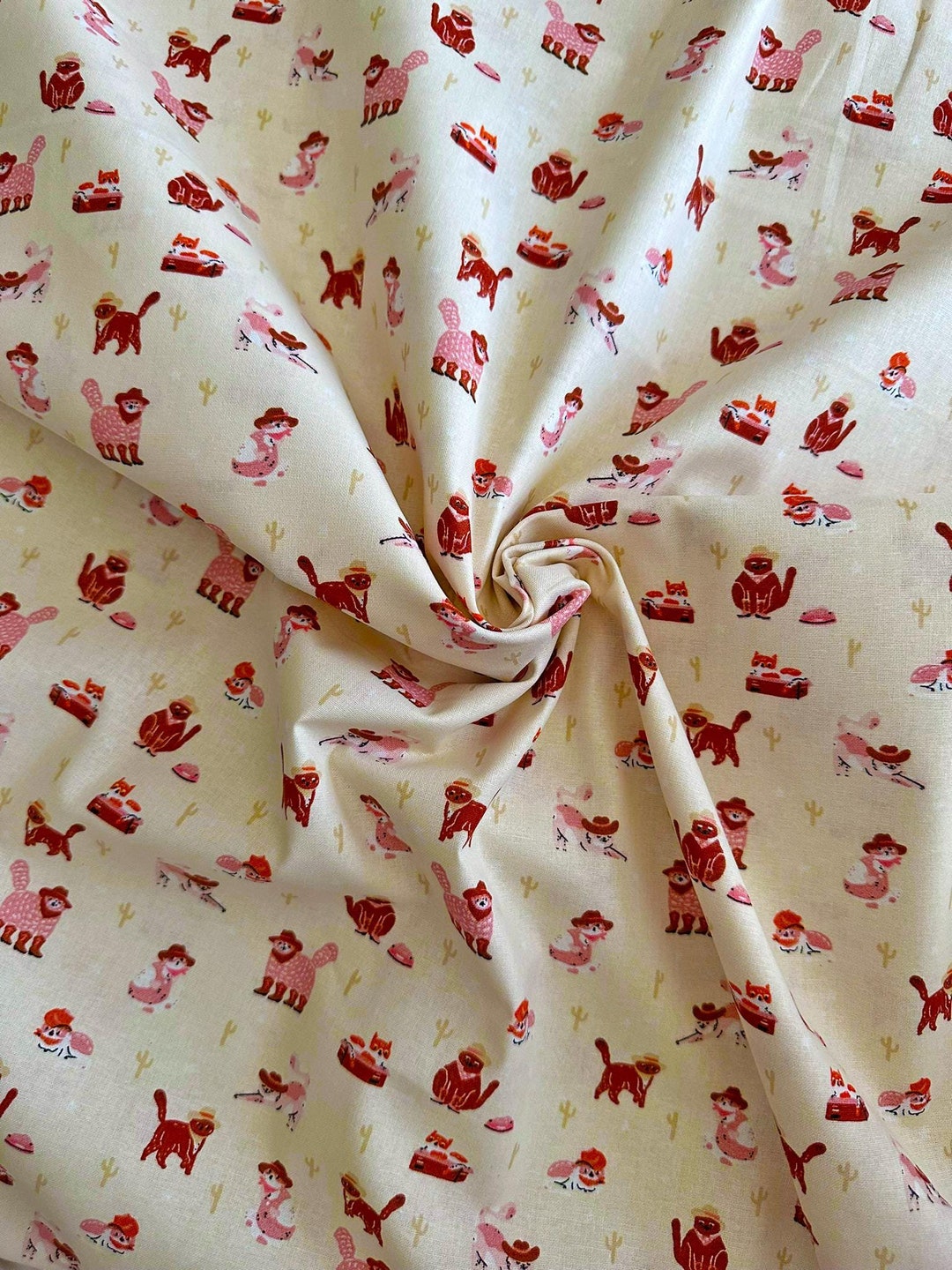 Western Kitty Cowboys on Tan 44" Wide 100% Cotton Novelty Fabric - Etsy