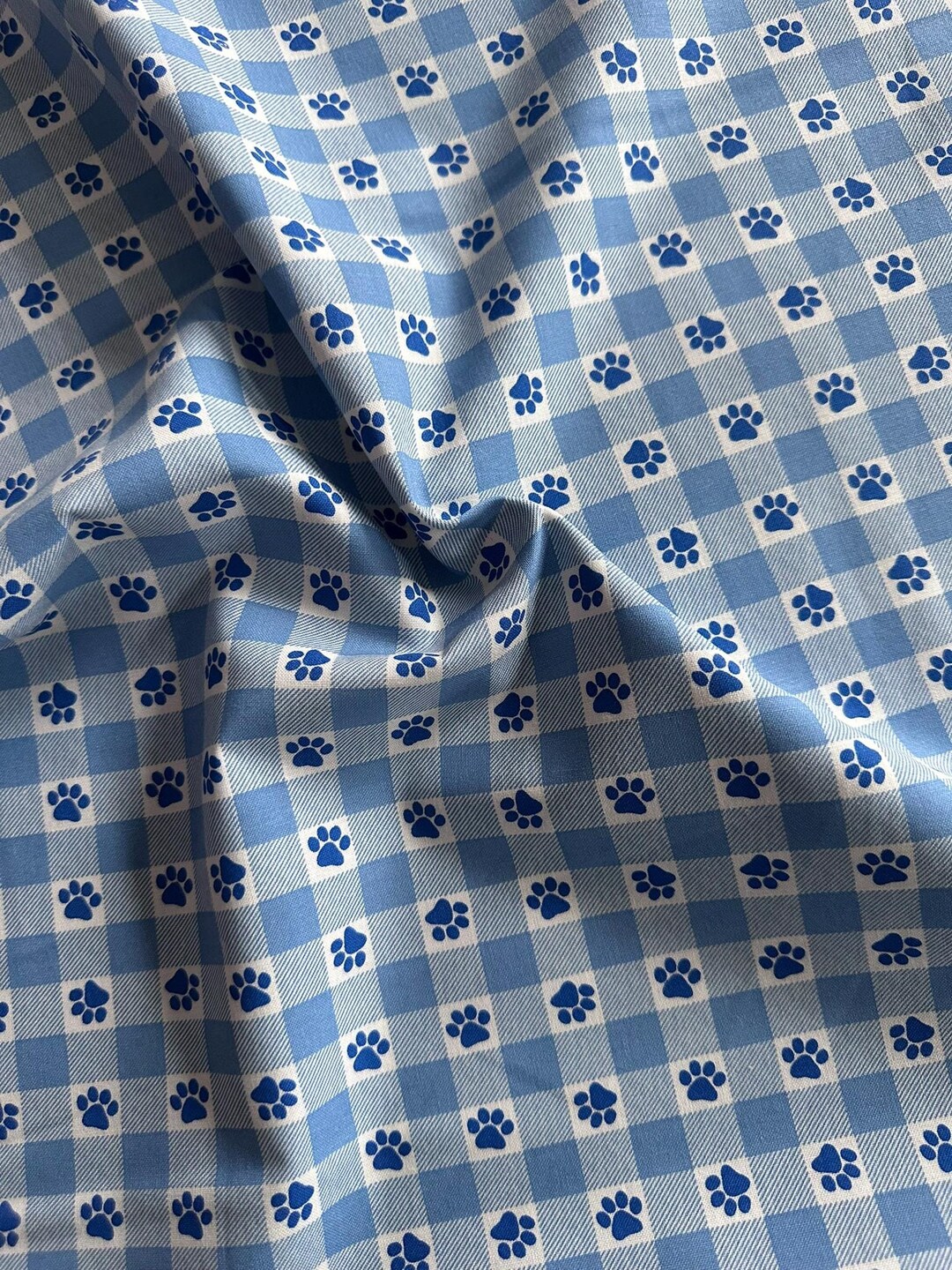 Blue and White Buffalo Check Paw Print 44" Wide 100% Cotton Novelty ...