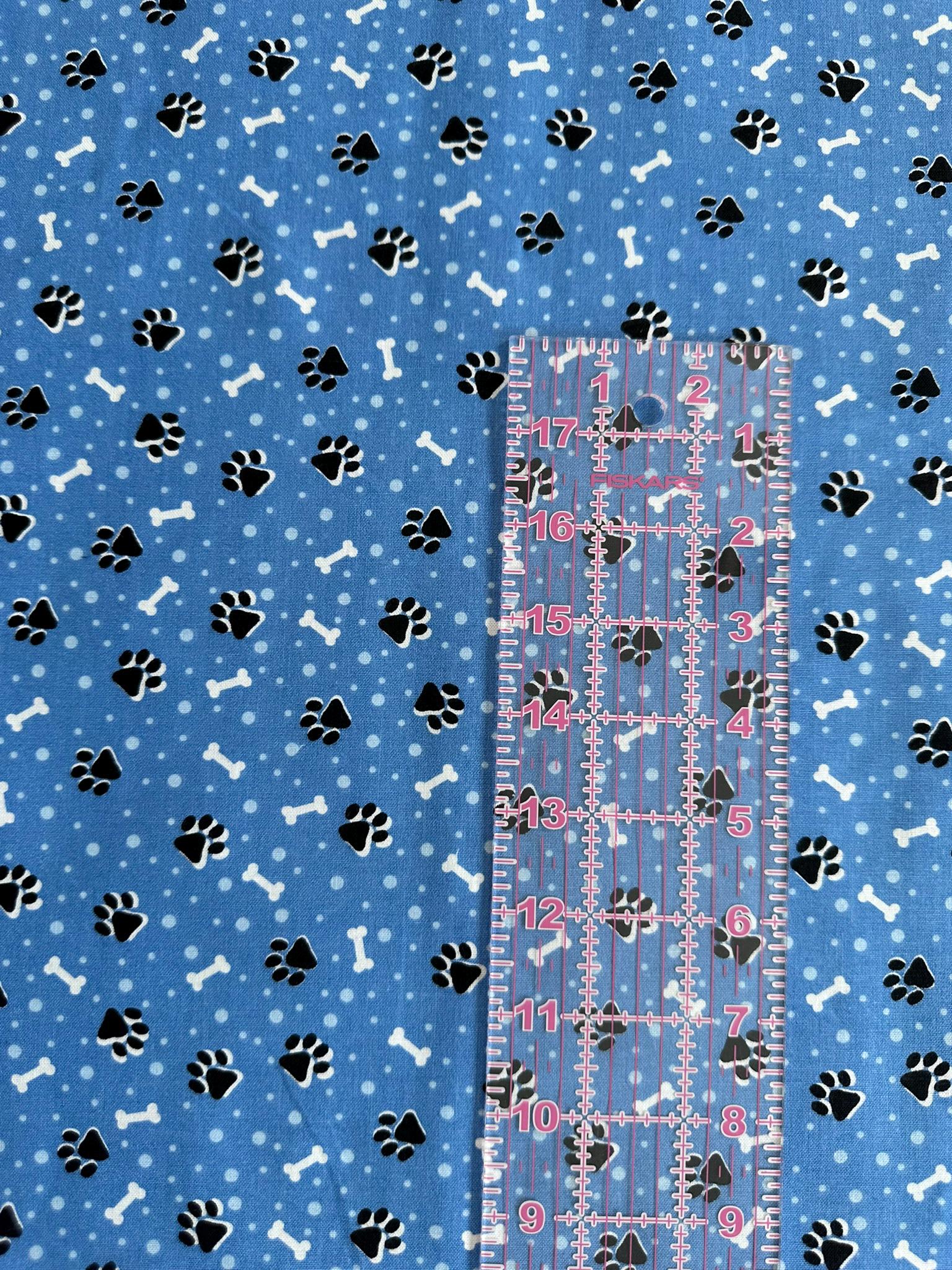 Dog Paw Prints and Bones on Denim Blue 44" Wide 100% Cotton Novelty ...
