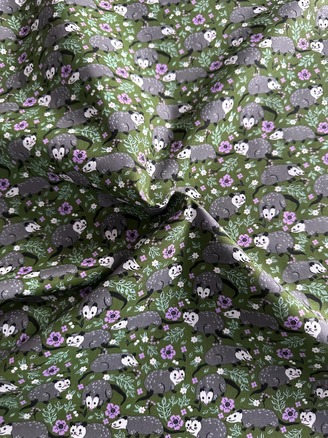 Possums and Flowers on Green 44" Wide 100% Cotton Novelty Fabric - Sold ...