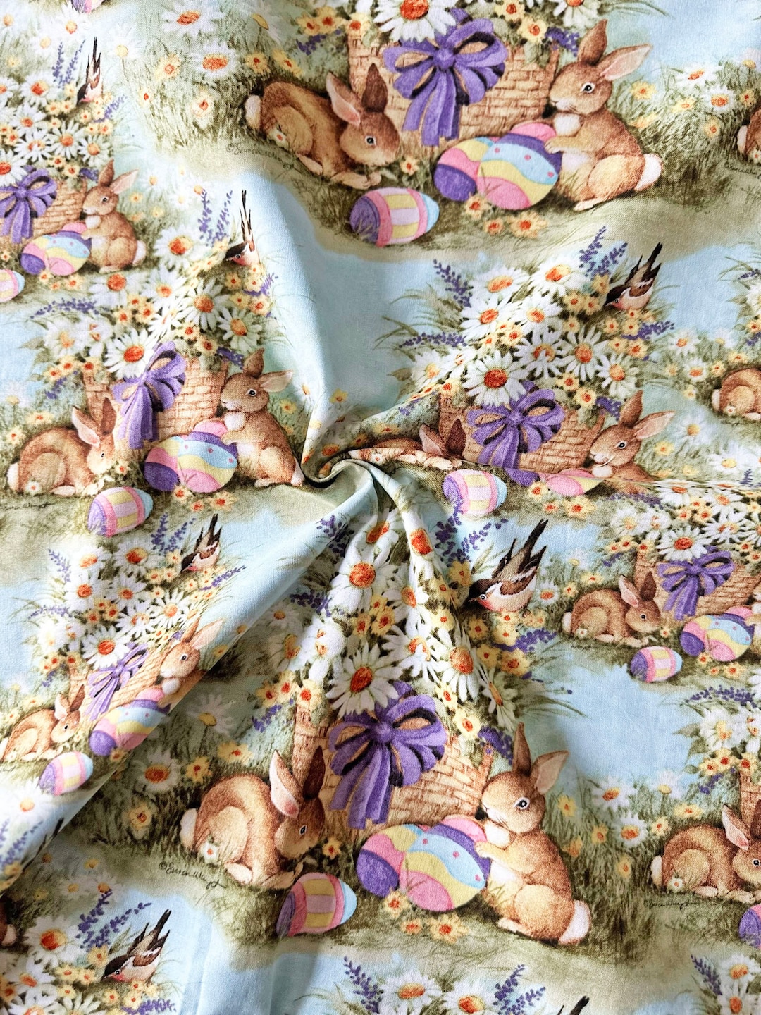Susan Winget Easter Basket Spring Garden Bunnies 43" Wide 100% Cotton ...