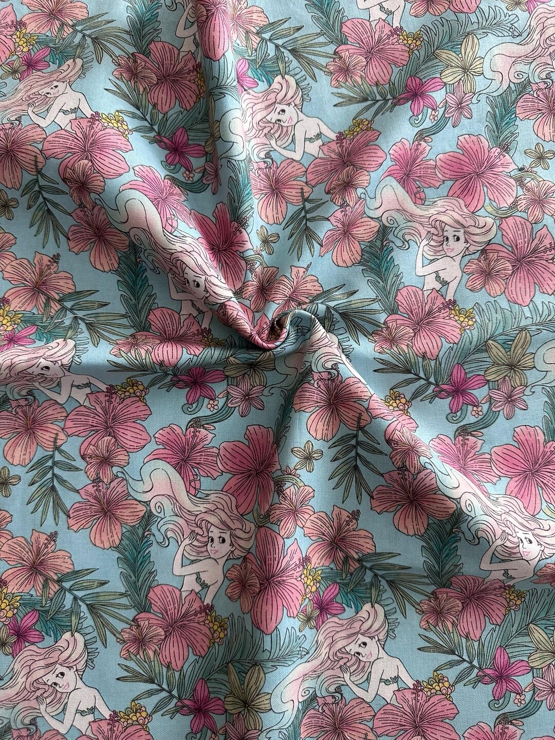 Disney Princess Tropical Flower Floral Ariel Little Mermaid 43" Wide ...
