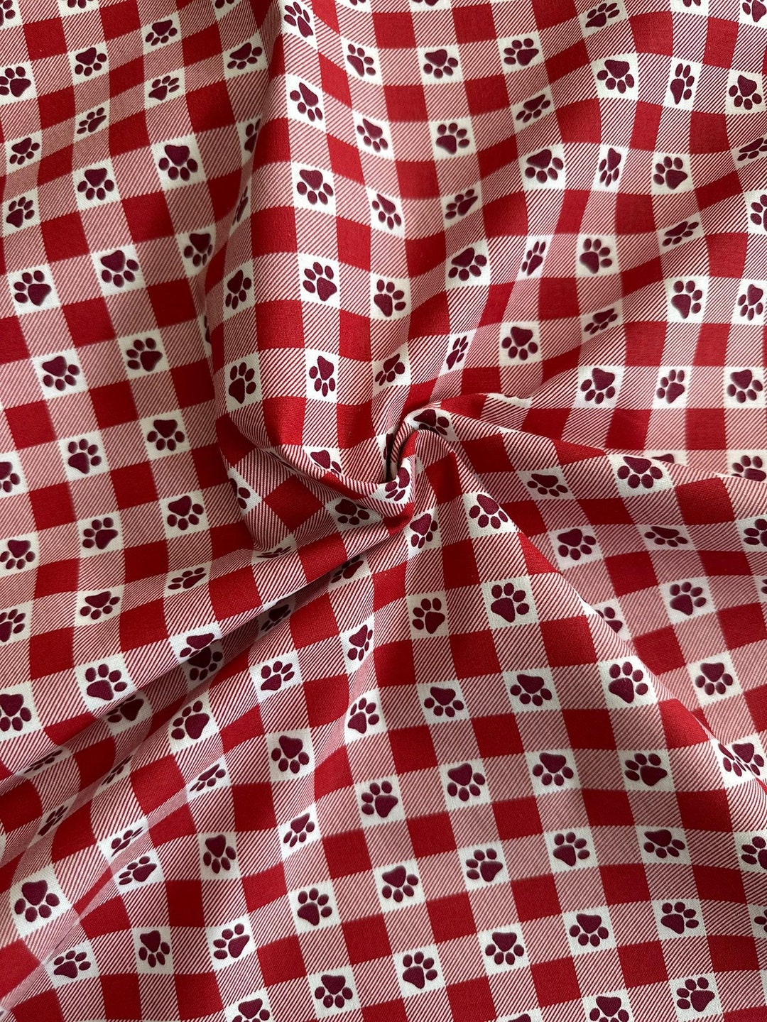 Red and White Buffalo Check Paw Print 44" Wide 100% Cotton Novelty ...
