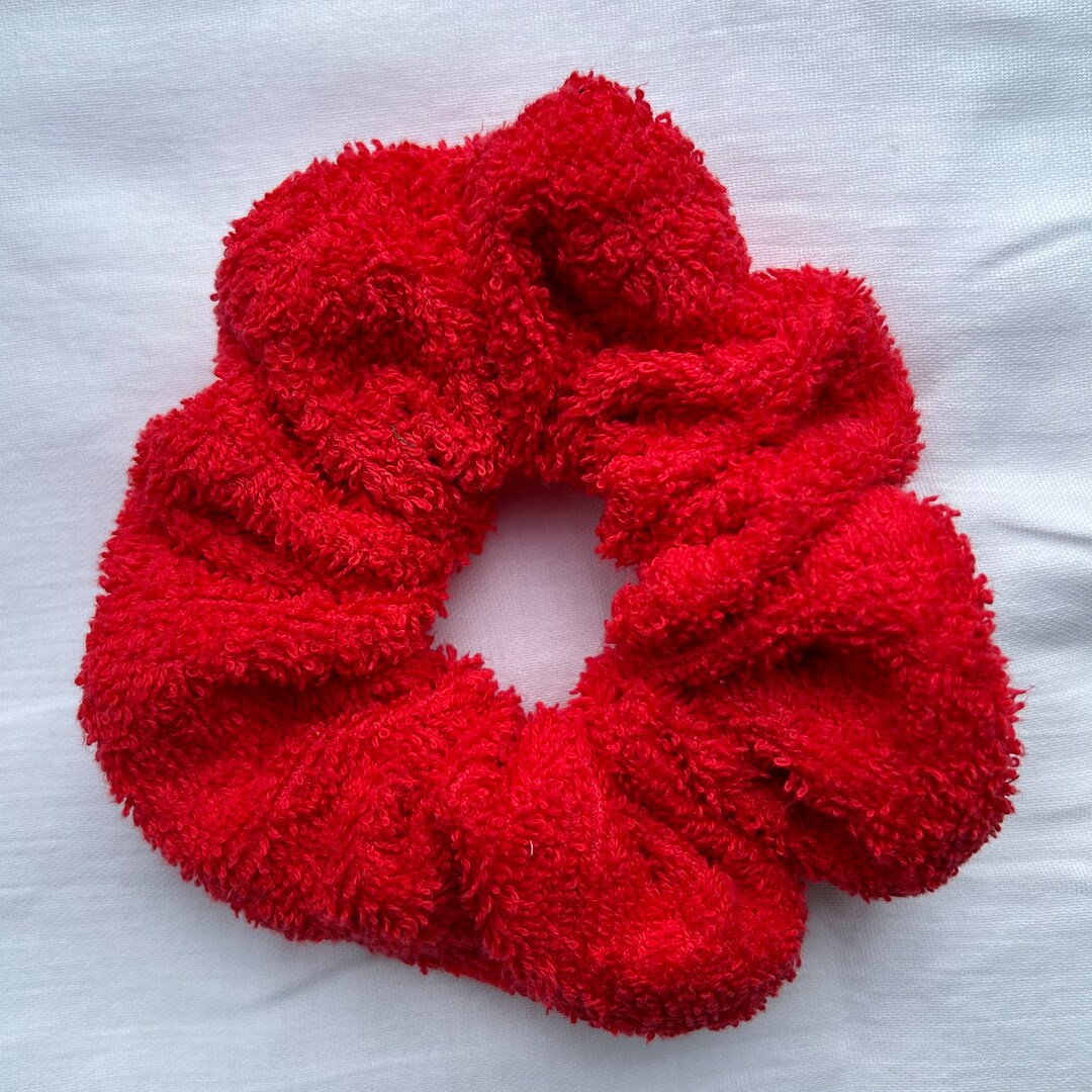 Red Towelling Scrunchie | Wet Hair | Absorbent Fabric | That Scrunchie ...