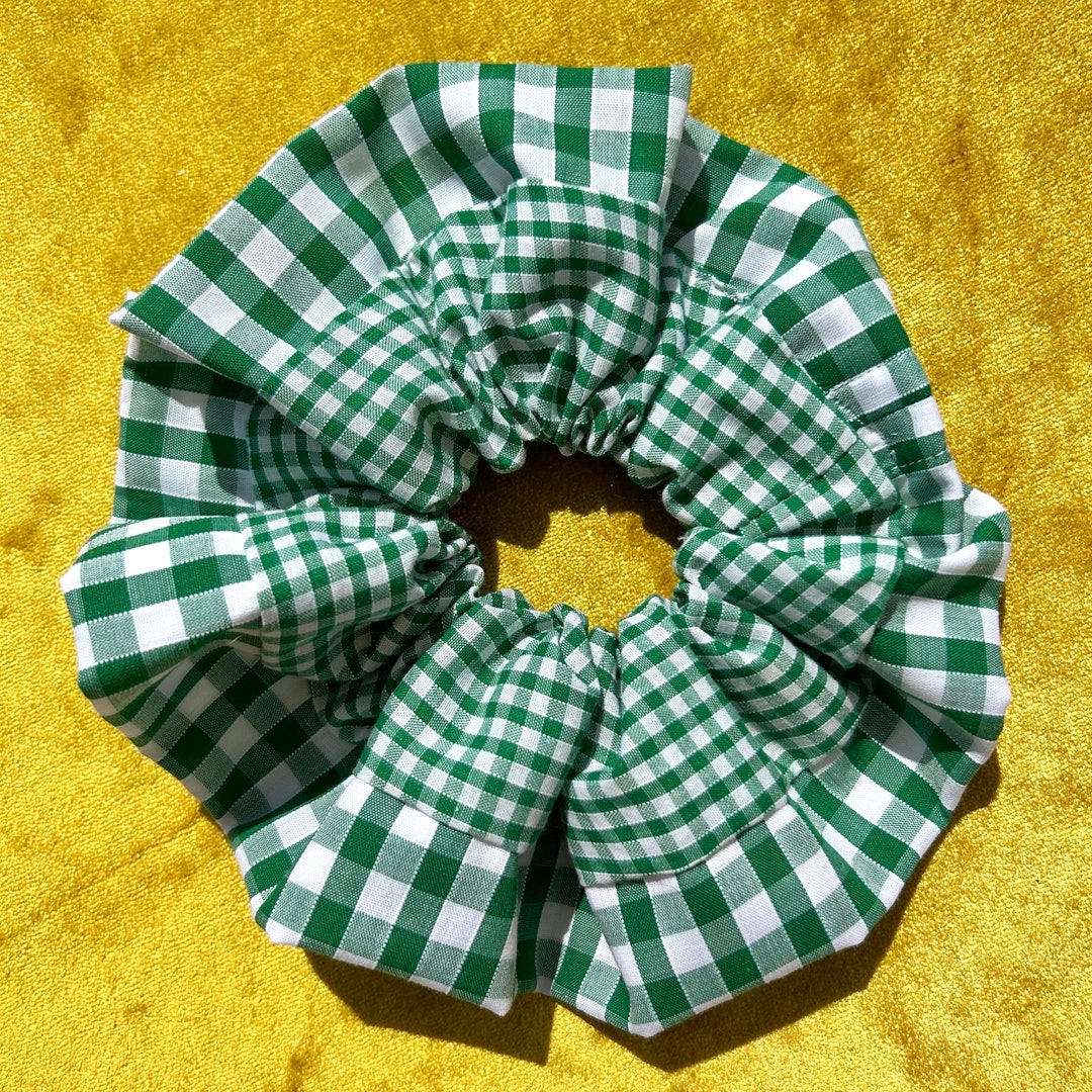 Large Bottle Green Gingham Scrunchie Larger Gingham Trim | Green ...