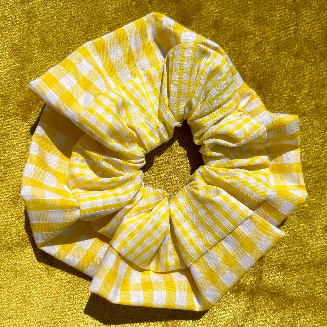 Large Yellow Gingham Scrunchie With Wider Gingham Trim | Yellow & White ...
