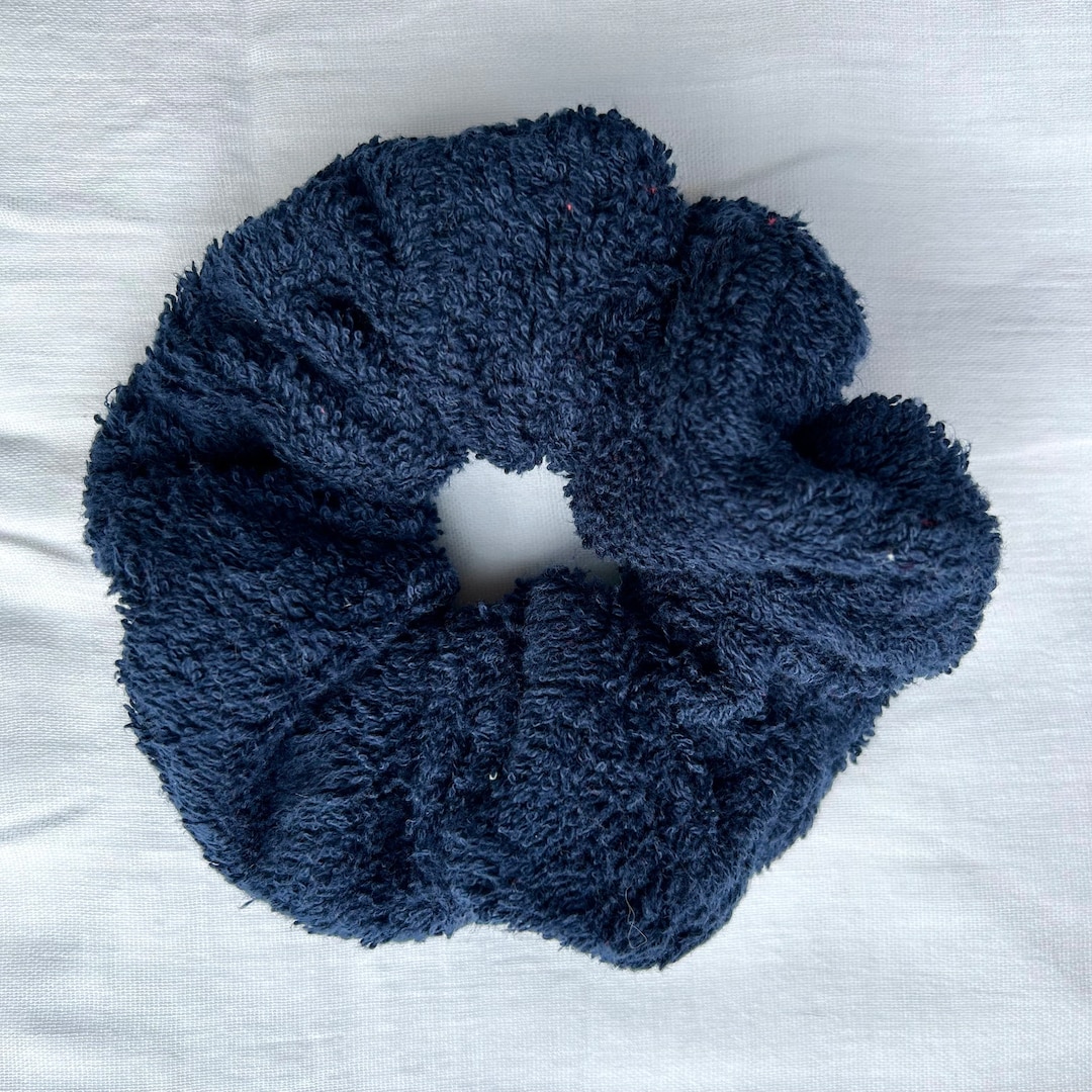 Navy Blue Towelling Scrunchie | Wet Hair | Absorbent Fabric | That ...