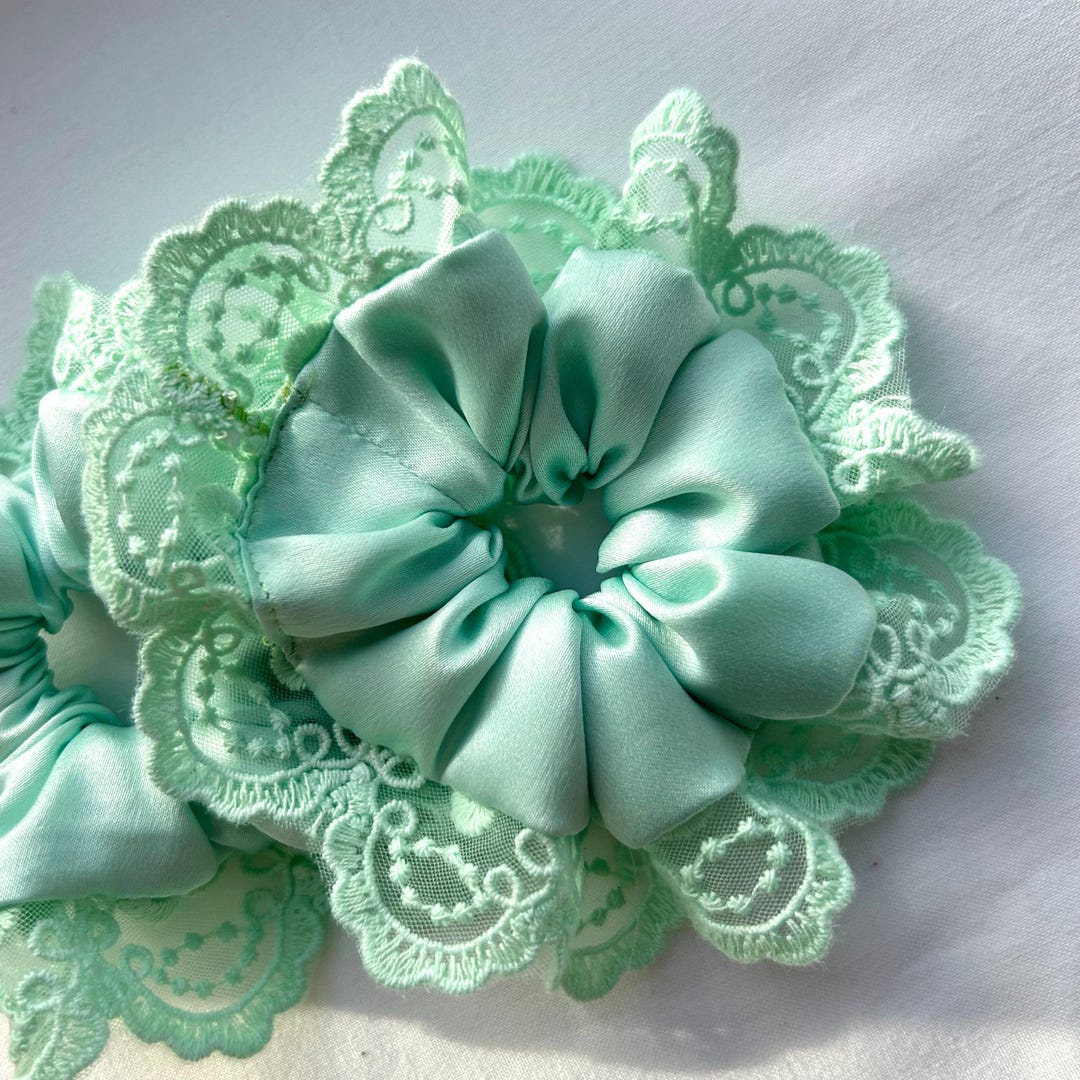 Mint Satin Baby Scrunchie With Trim Tiny Scrunchie for Babies and ...