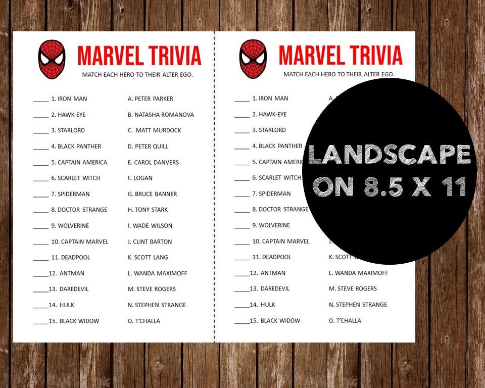 Avengers Trivia Printable, Avengers Birthday Party, Printable Marvel ...