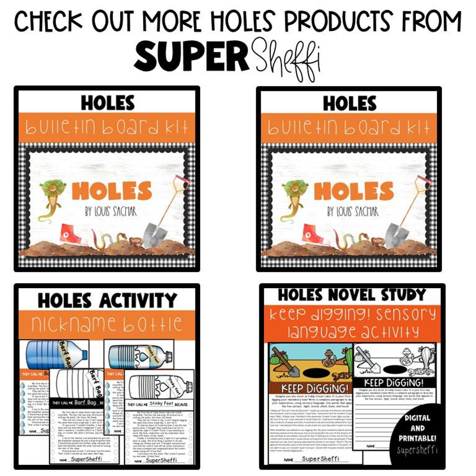 Holes Novel Study Activity/ Literature Guide | Comprehension Worksheets ...
