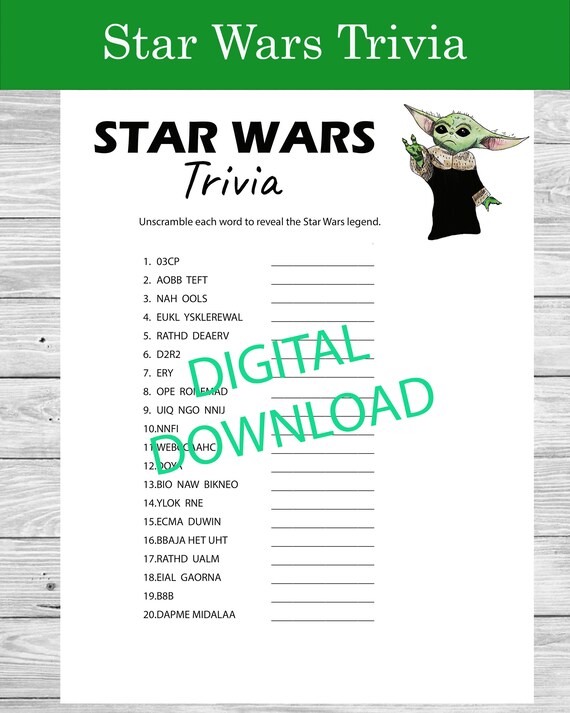 Printable Star Wars Trivia Word Scramble Printable | Etsy