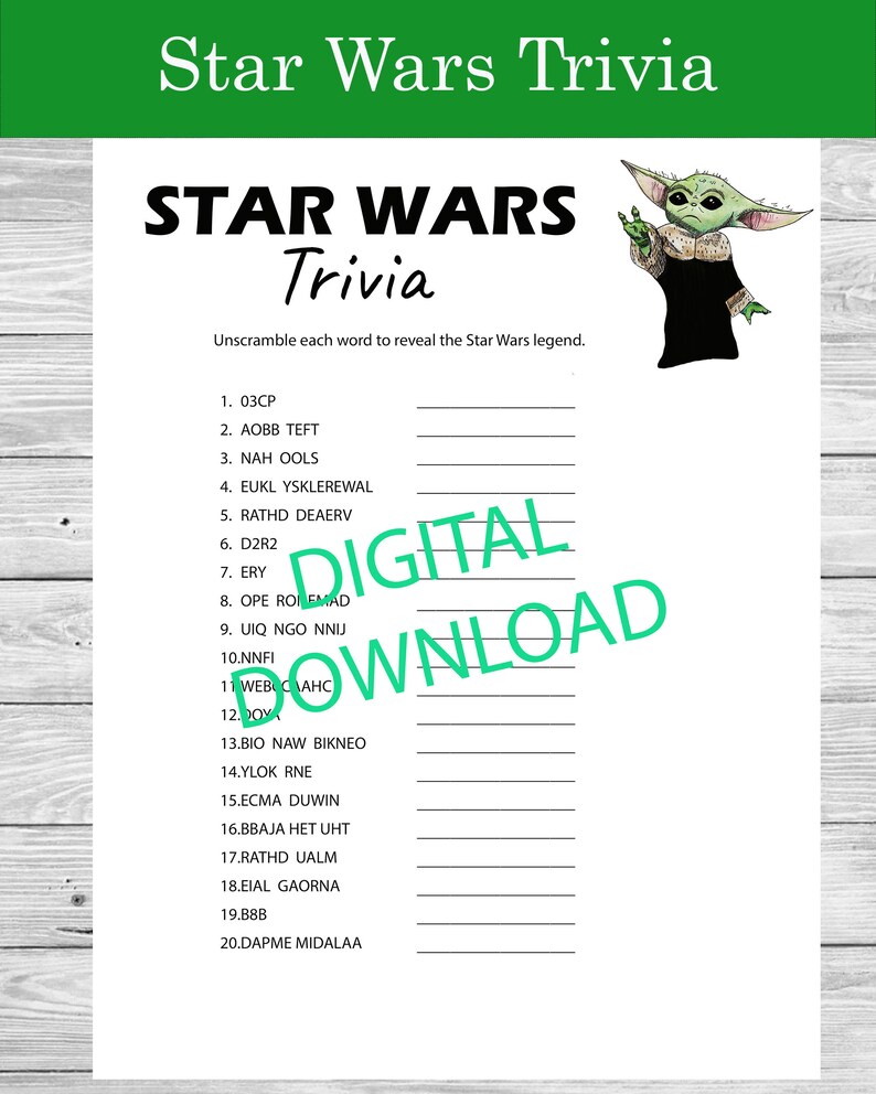Printable Star Wars Trivia Word Scramble, Printable Mandalorian, Star ...