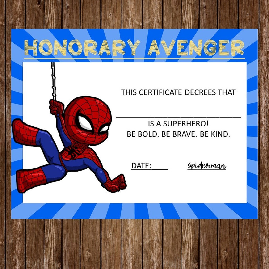 Spiderman Honorary Avenger Certificate: Superhero Party (digital ...