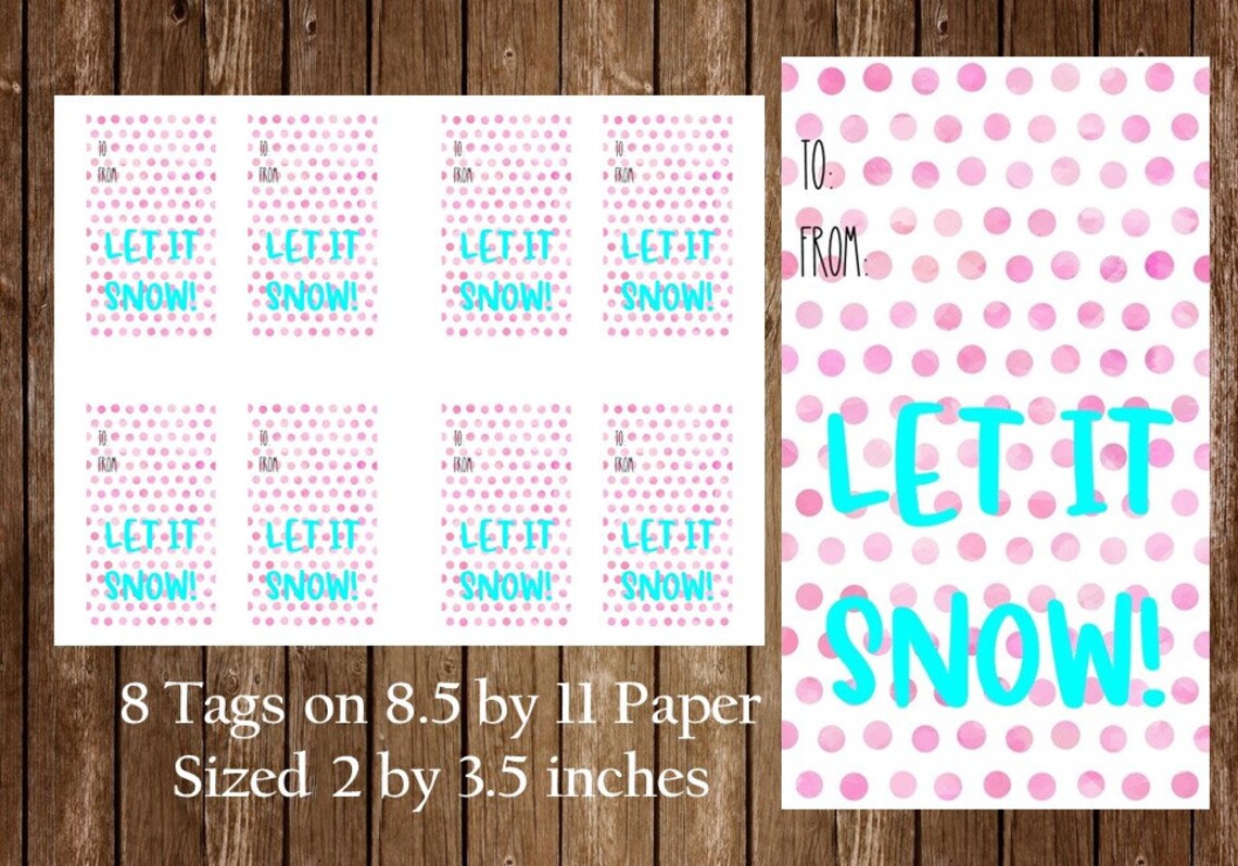 Printable Pink Christmas Gift Tag, Let It Snow Printable Gift Tag ...