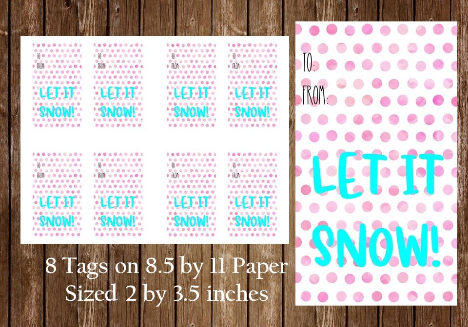 Printable Pink Christmas Gift Tag, Let It Snow Printable Gift Tag ...
