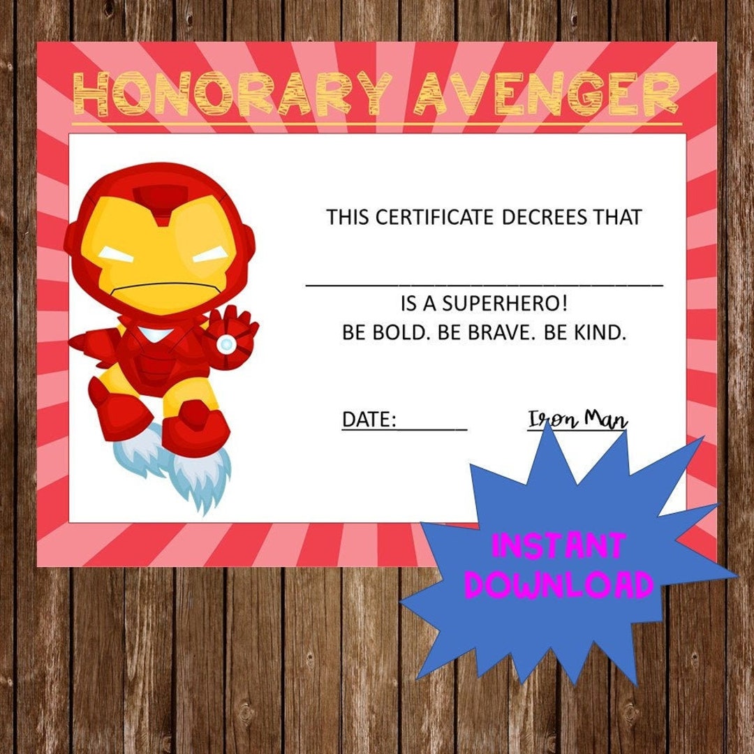 Iron Man Superhero Certificate: Avengers Birthday Party (digital ...