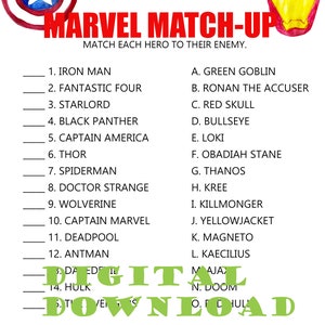 Printable Marvel Trivia Game, Printable Marvel Heroes and Villains ...