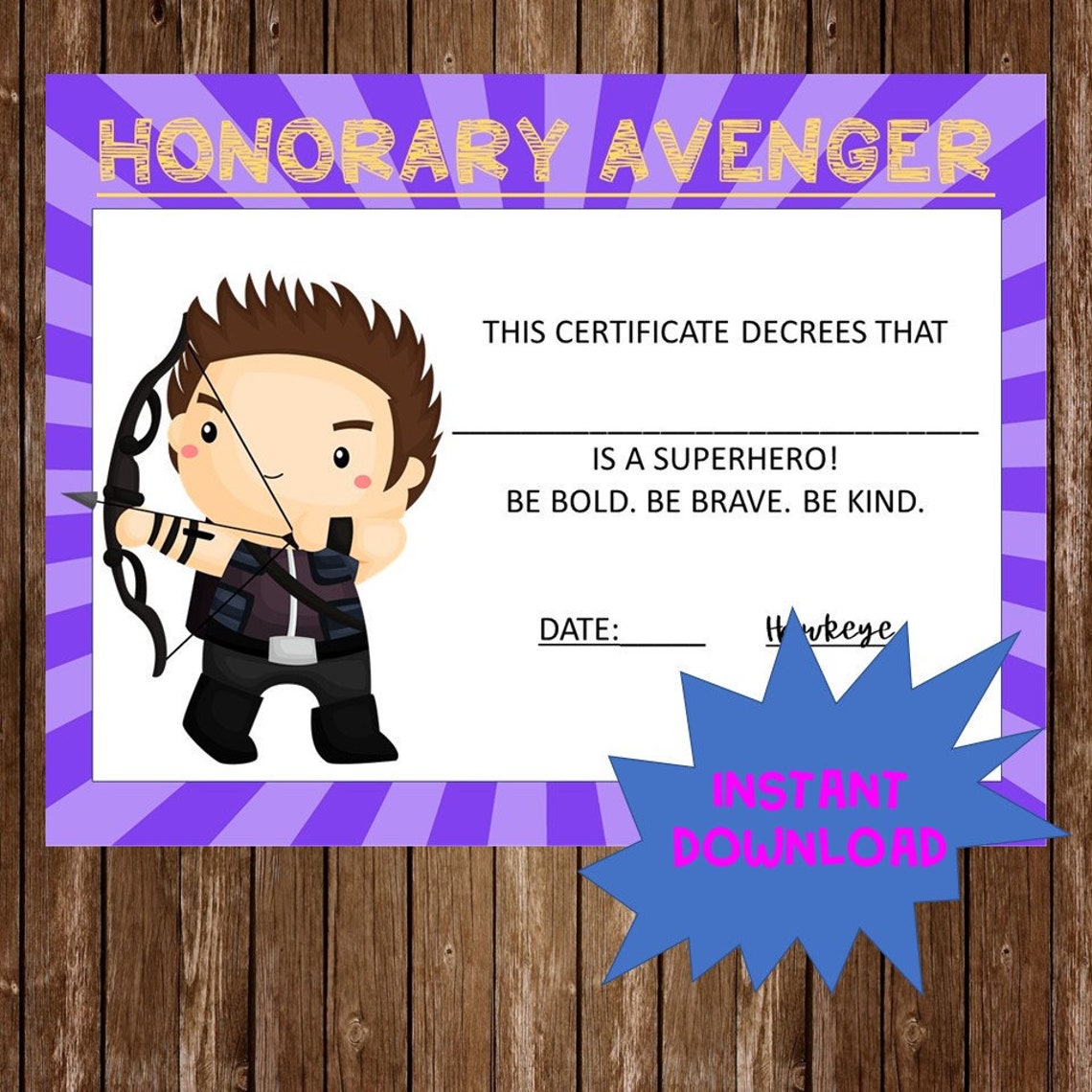 Printable Avengers Certificate, Superhero Certificate, Avengers ...