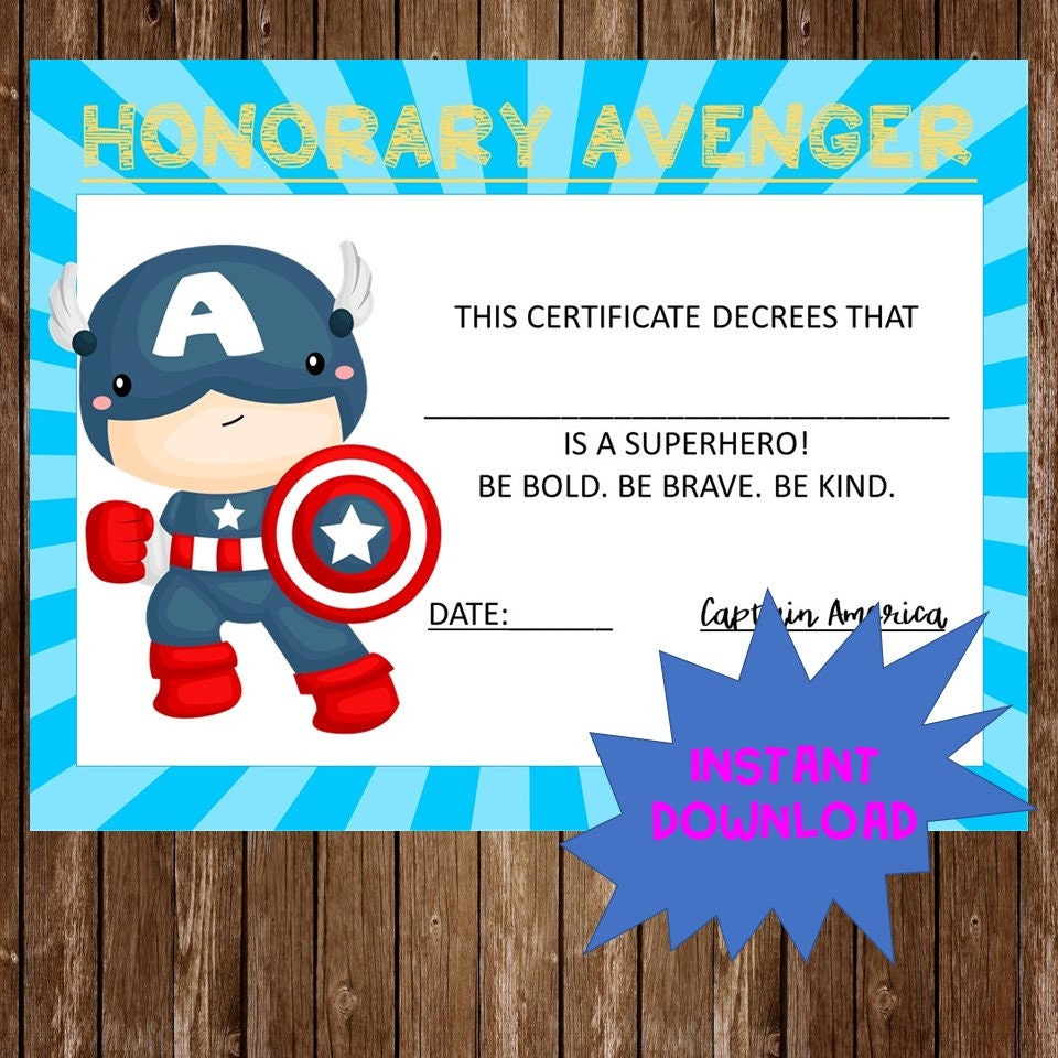 Printable Avengers Certificate: Superhero Birthday Party (digital ...