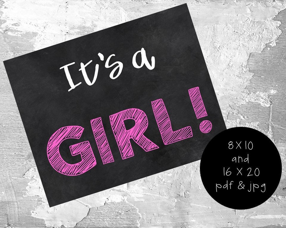 It's a Girl Printable Chalk Sign, Pregnancy Sign, Gender Reveal Sign ...